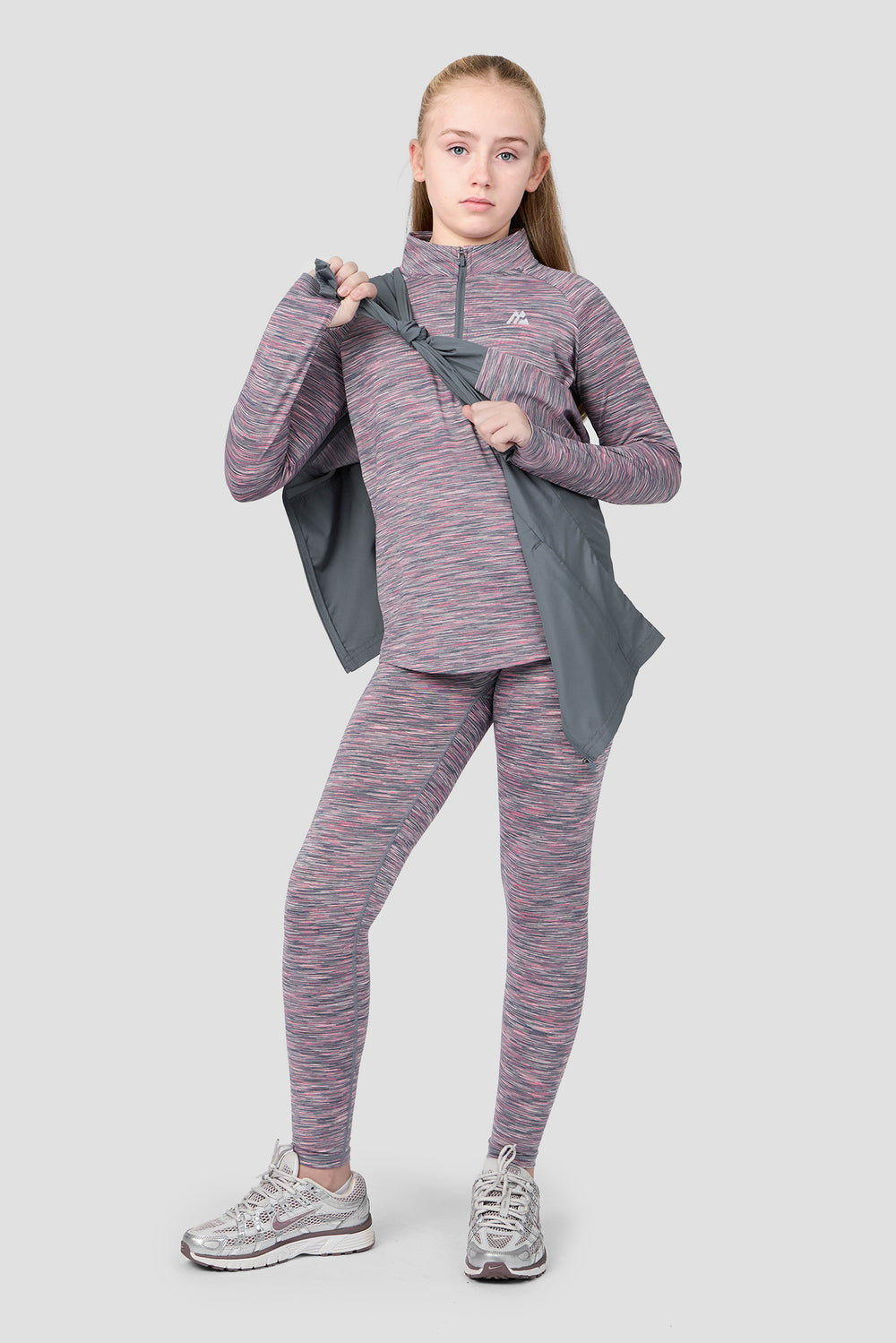 Montirex Girls Trail 1/4 Zip - Sportswear Gymwear Grey/Pink