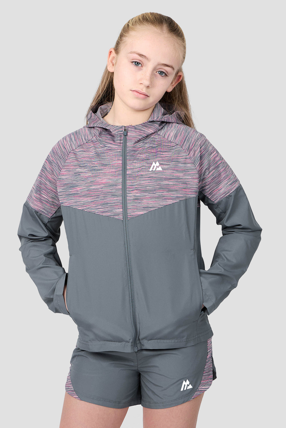 Montirex Girls Trail Windbreaker - Grey/Pink Sportswear Clothing