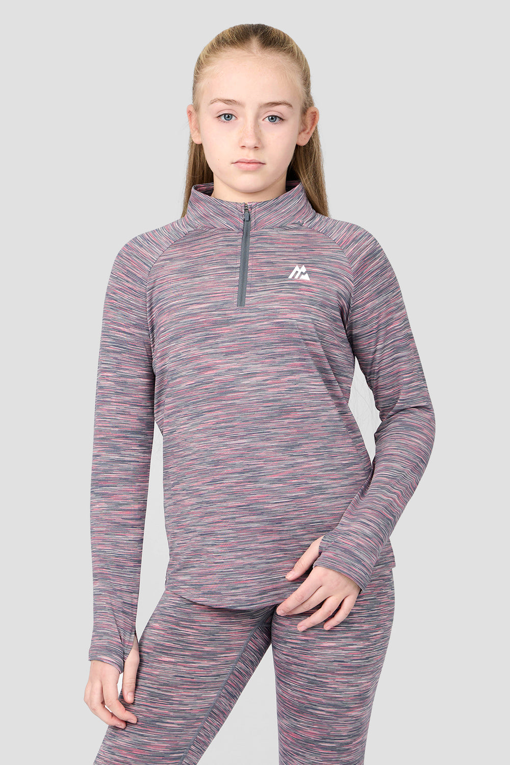 Montirex Girls Trail 1/4 Zip - Sportswear Gymwear Grey/Pink